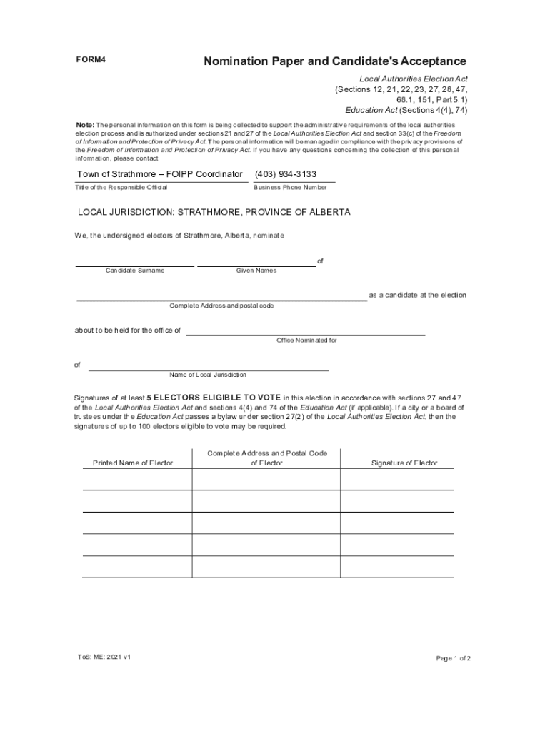 Fillable Online FORM 4 Nomination Paper and Candidates Acceptance Fax ...