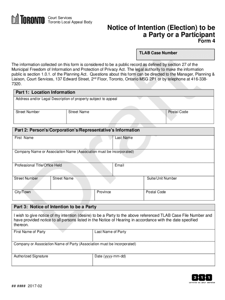 Fillable Online Notice of Intention to be a Party or Participant Form ...