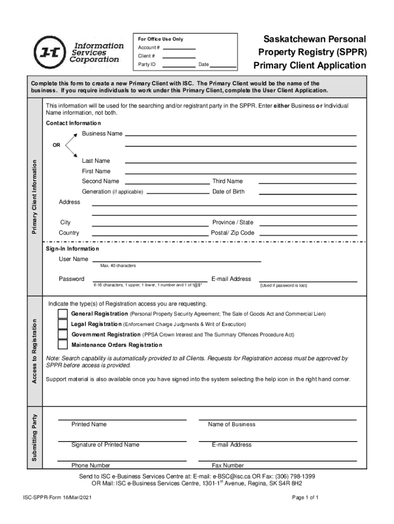 Fillable Online ISC - Saskatchewan Personal Property Registry (SPPR ...