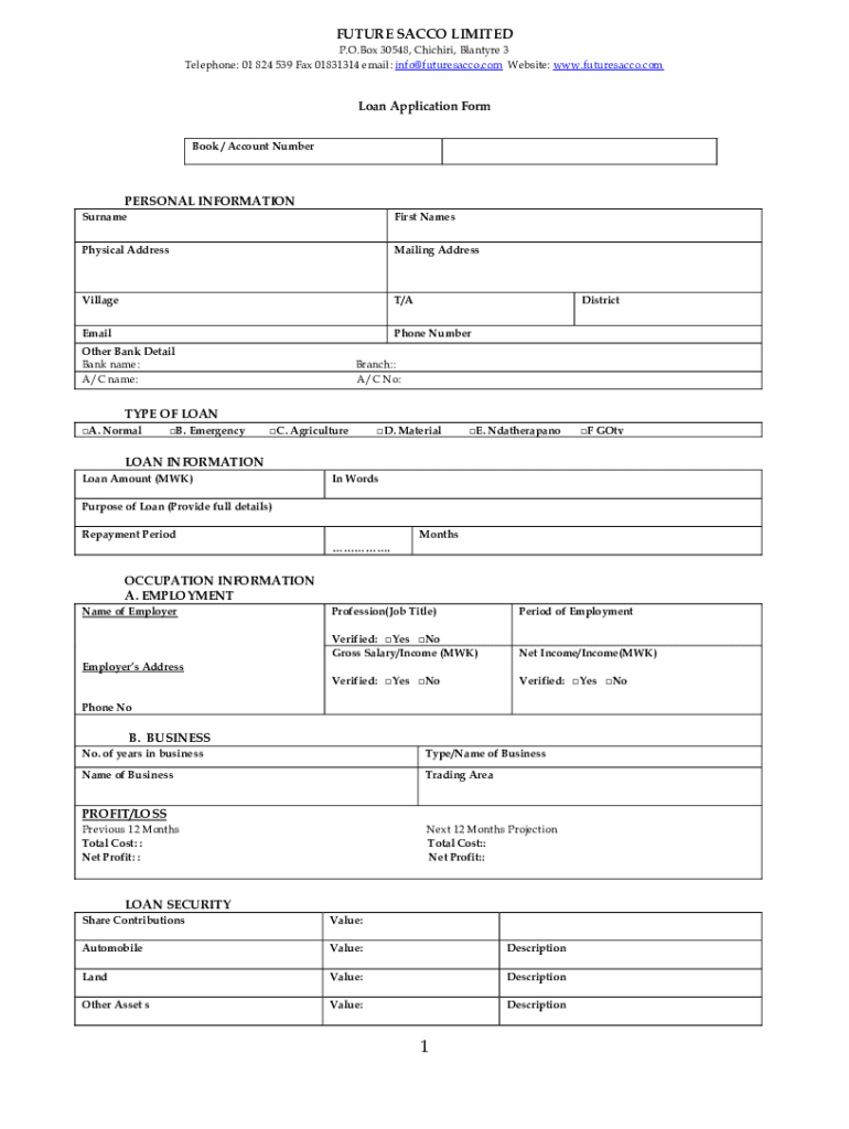 Fillable Online Loan Application Form - Future Sacco Limited Fax Email ...
