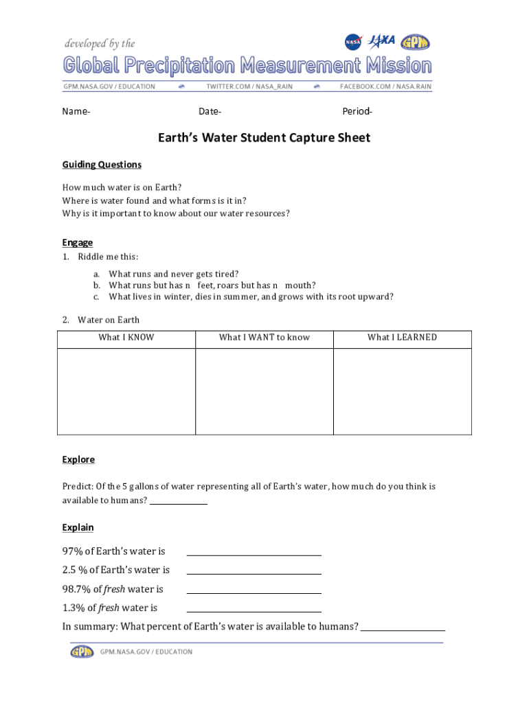 Fillable Online gpm nasa Water Cycle webquest Student Capture Sheet ...