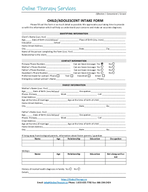 Fillable Online Child Intake Form - Behavioral Care Fax Email Print ...