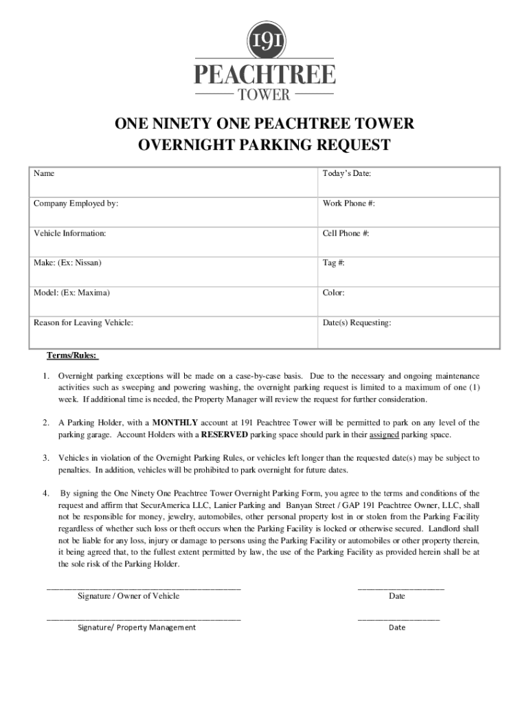 Fillable Online Overnight/Short-Term Parking Authorization Form Fax ...