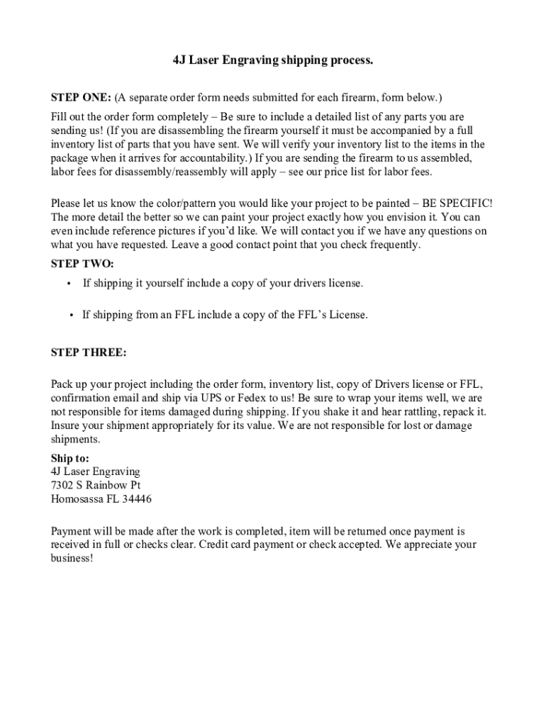 Fillable Online 4J Laser Engraving shipping process Fax Email Print - pdfFiller
