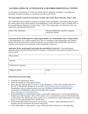Fillable Online Notification of attendance and form for advance voting ...