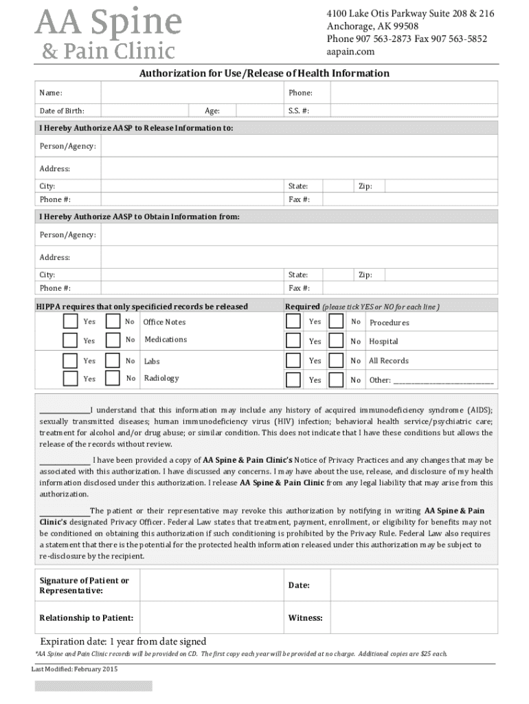 Fillable Online AA Spine & Pain Clinic - Anchorage and Fairbanks Alaska ...