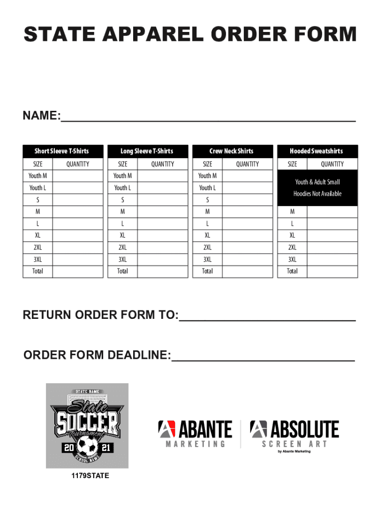 Fillable Online 1178STATE Soccer Order Form Fax Email Print - pdfFiller
