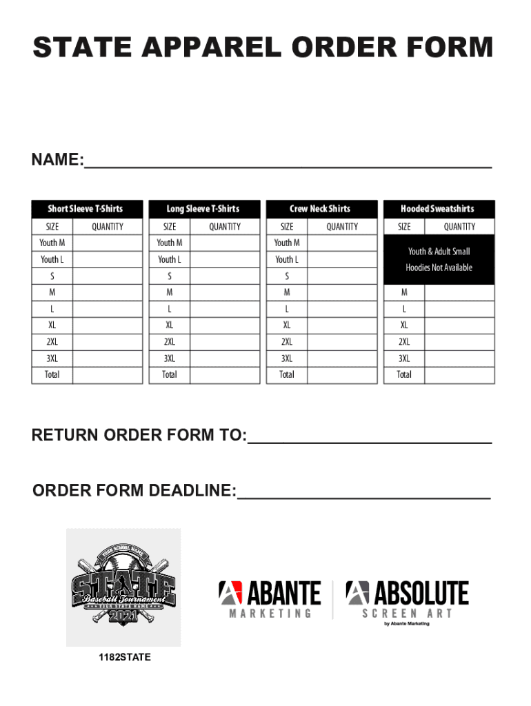 Fillable Online 1182STATE Baseball Order Form Fax Email Print - pdfFiller
