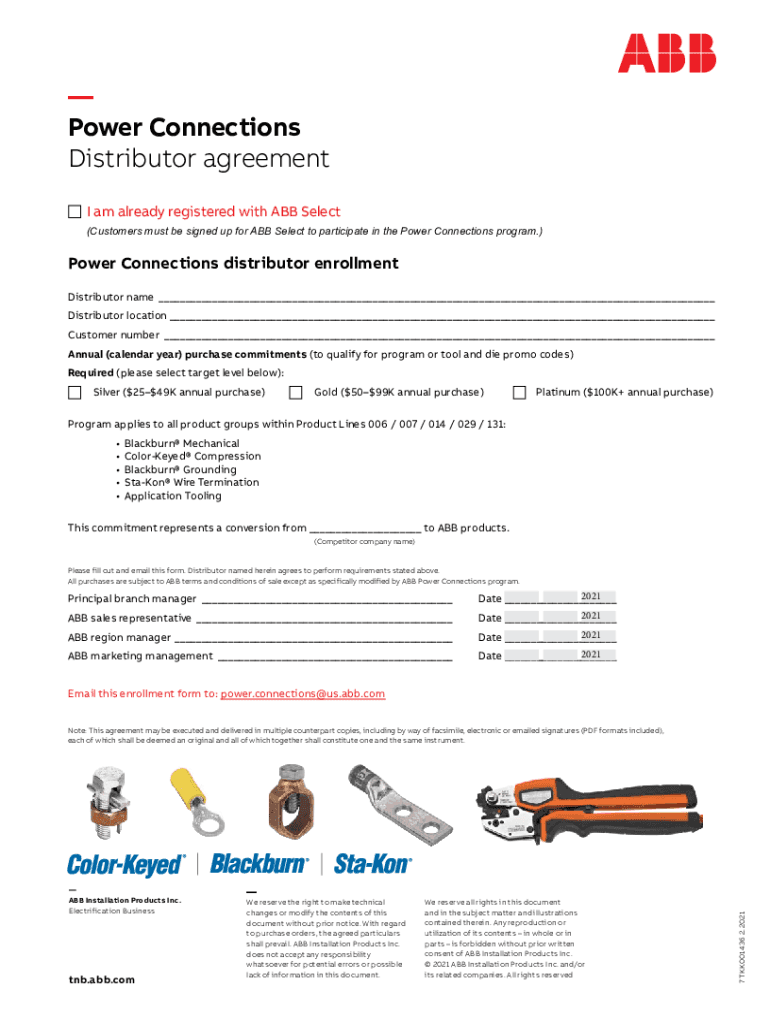 Fillable Online Power Connections Distributor agreement - ABB Fax Email ...