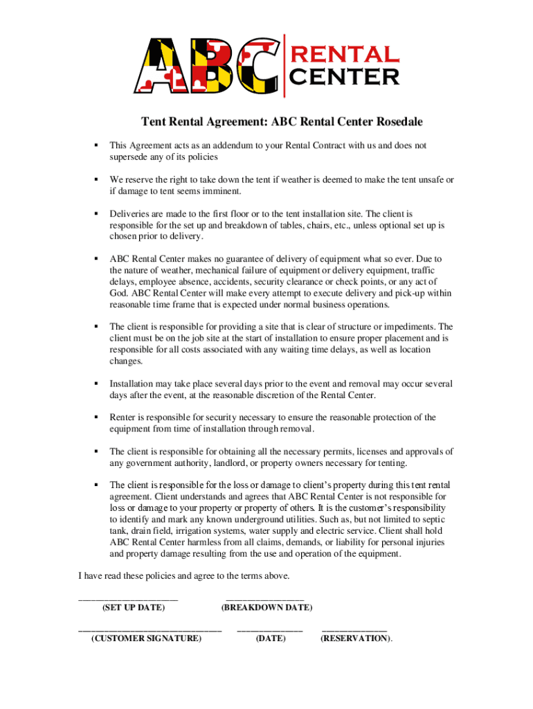 Fillable Online Tent Rental Agreement: ABC Rental Center Rosedale Fax ...
