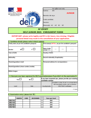 Fillable Online 2021 DELF Junior form AF Jersey Fax Email Print - pdfFiller