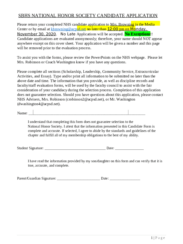 Please return your completed NHS candidate application to Mrs Doc ...