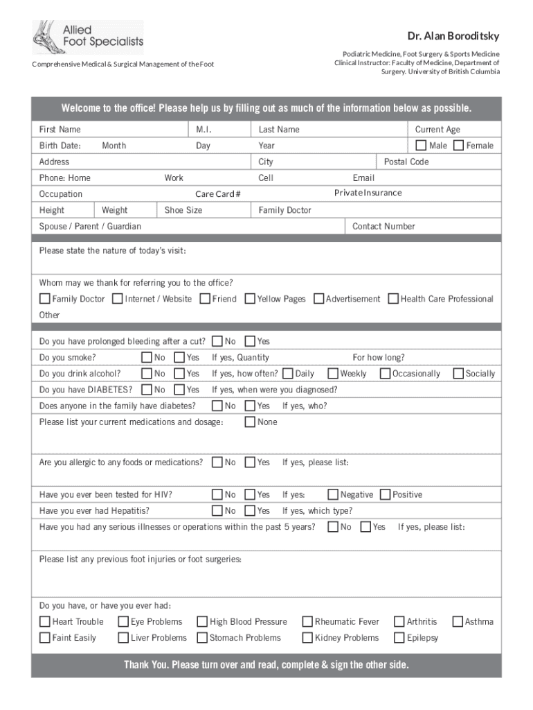 Fillable Online PDF Dr. Alan Boroditsky Welcome to the office! - Allied ...