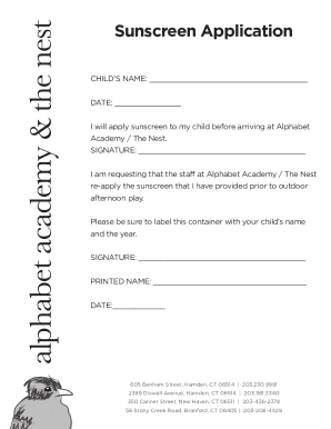 Fillable Online Sunscreen Authorization Form - KidsCentre Fax Email ...