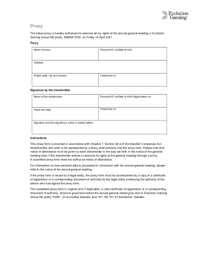 Fillable Online Proxy Form - Sample Template to Fill out - Word and ...