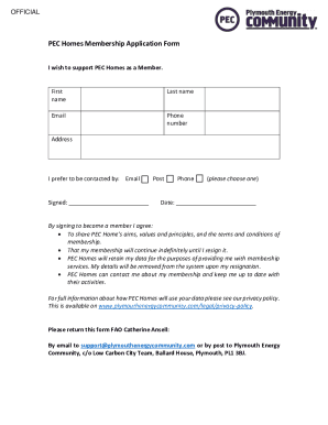 Fillable Online PEC Homes Membership Application Form Fax Email Print ...