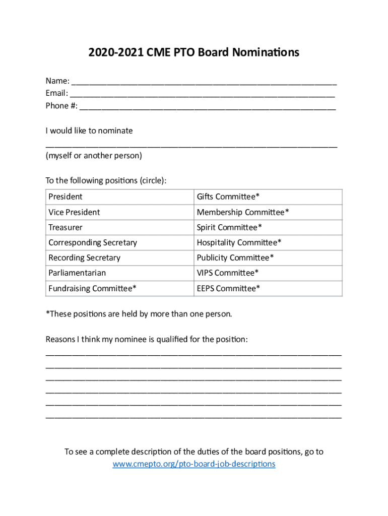 Fillable Online 20212022 Board Nomination Form Fax Email Print - pdfFiller