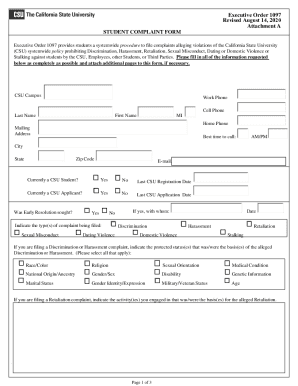 Fillable Online Fill - Free fillable EO 1097 Complaint Form PDF form ...