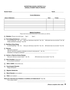 Fillable Online Annual Health Update Form (PDF) Fax Email Print - pdfFiller