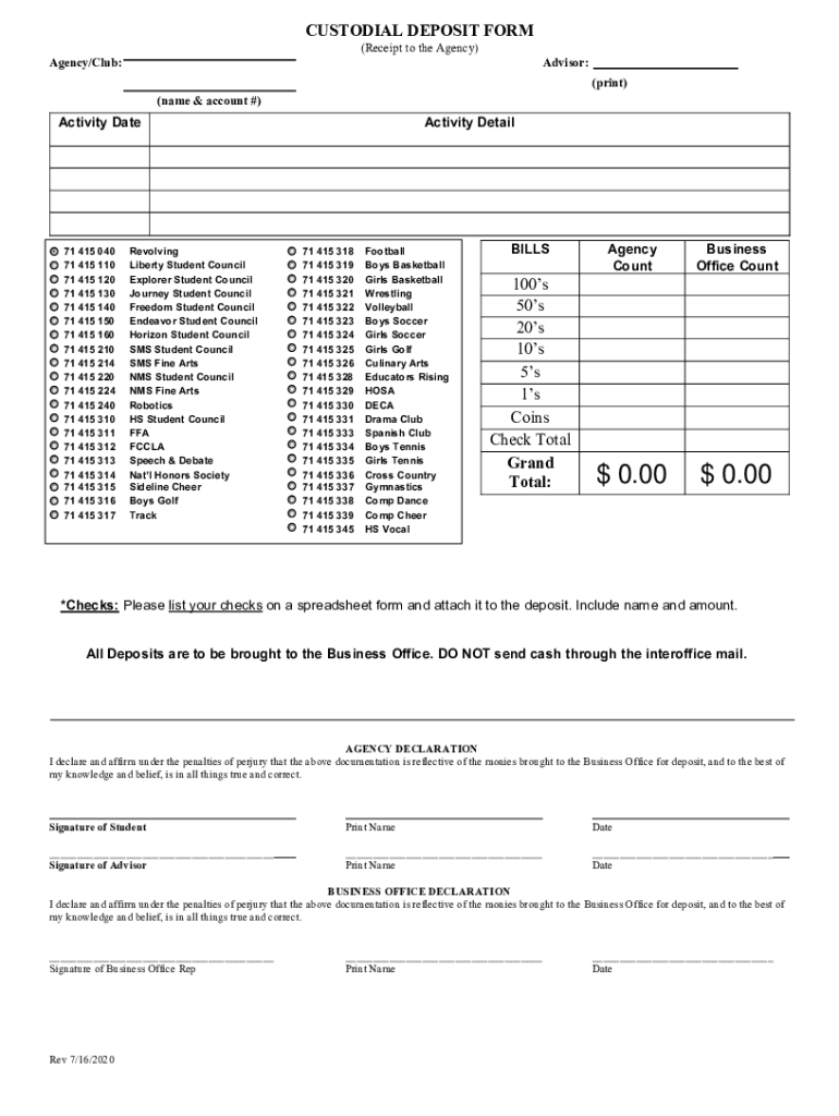 Fillable Online Custodial Deposit Form.docx Fax Email Print - pdfFiller