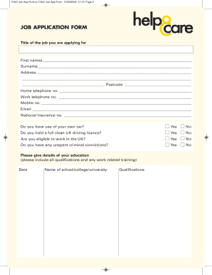 Fillable Online 17447 Job App Form-p:17447 Job App Form 11/05/2009 11:15 Page 2 Fax Email Print ...