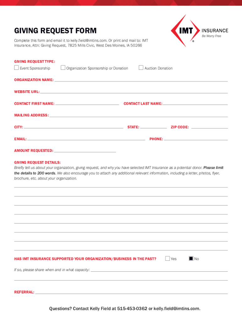 Fillable Online GIVING REQUEST FORM Fax Email Print - pdfFiller