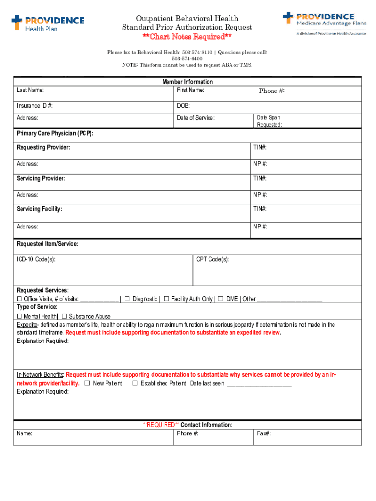 Fillable Online Outpatient Behavioral Health Standard Prior Authorization ... Fax Email Print ...