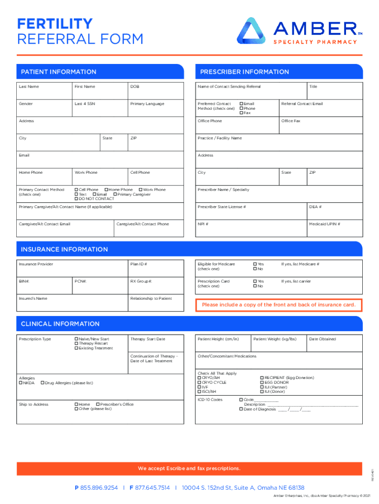 Fillable Online Fertility Referral FormFertility Referral Information ...