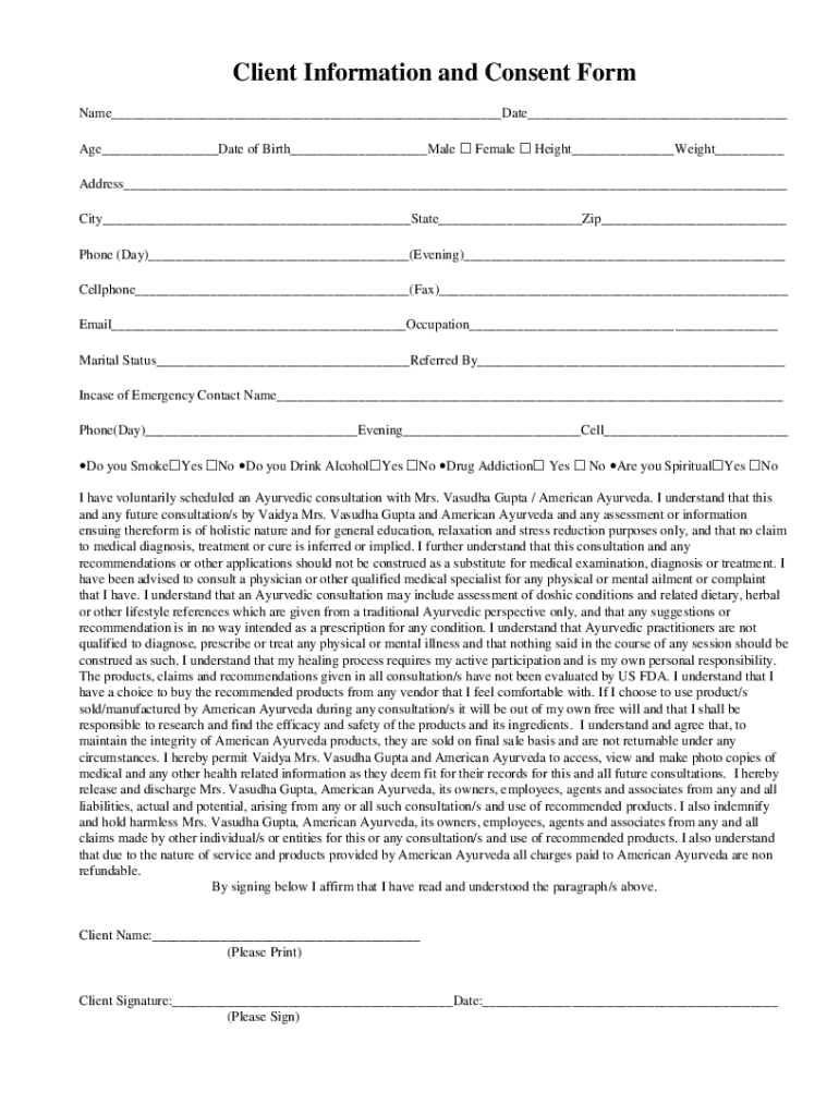 Fillable Online Patient Information/Consent Form Patient Name: Male or Female ... Fax Email ...