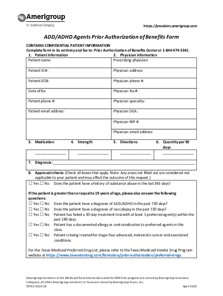 Fillable Online ADD/ADHD Agents Prior Authorization of Benefits Form ...