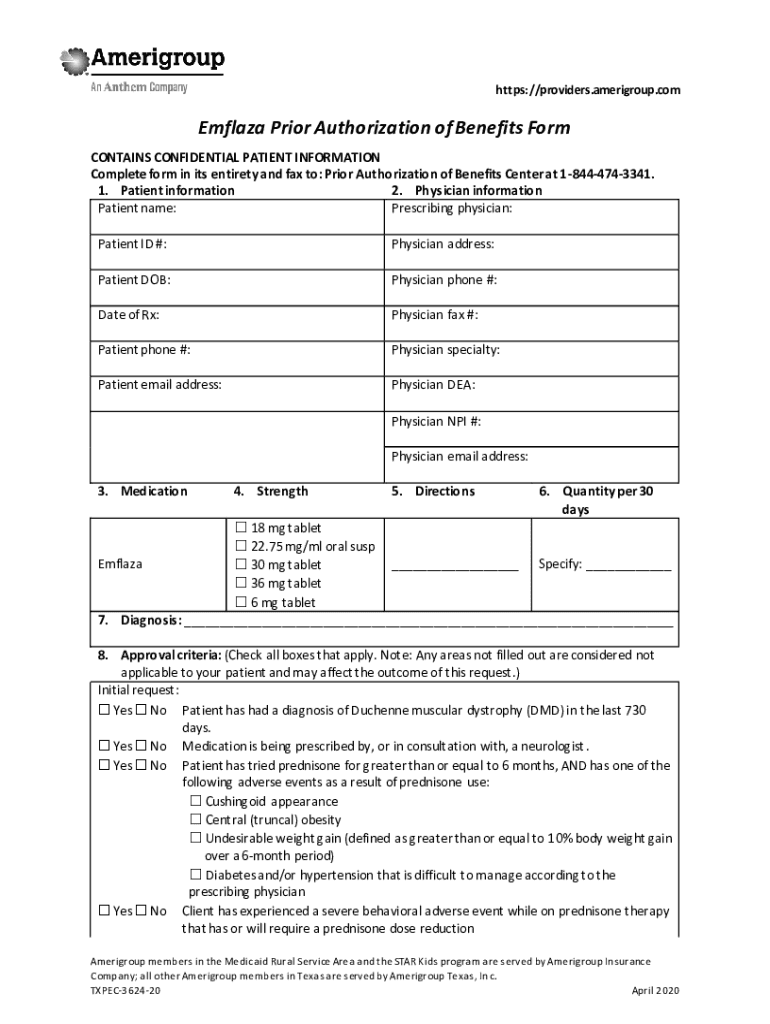 Fillable Online TX Prior Authorization of Benefits Form - Amerigroup Fax Email Print - pdfFiller