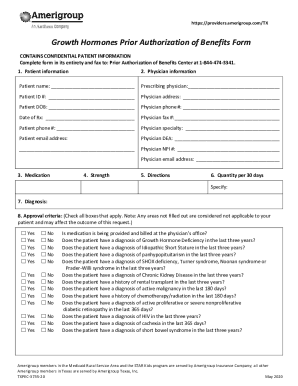 Fillable Online Prior Authorization of Benefits Form - Amerigroup Fax ...