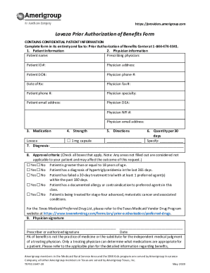 Fillable Online Prior Authorization of Benefits Form - Amerigroup Fax ...