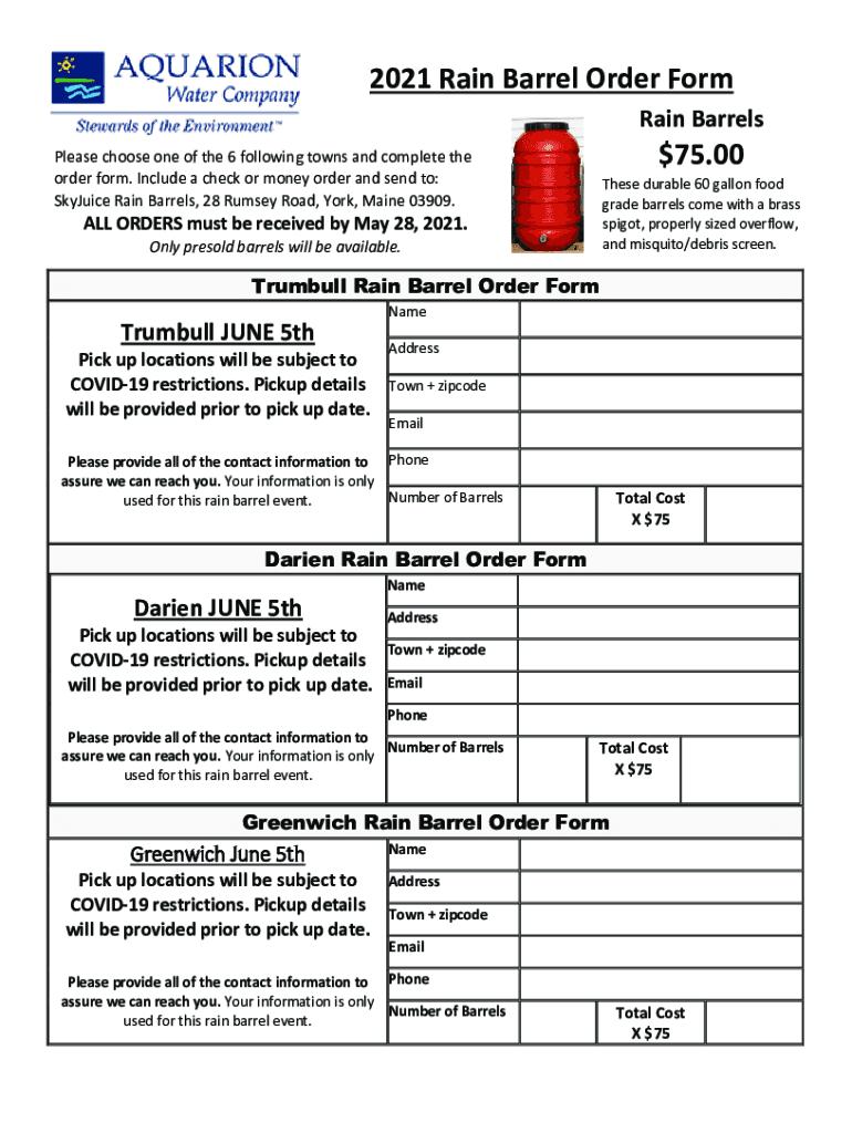 Fillable Online 2021 CT Aquarion Order Form Fax Email Print - pdfFiller