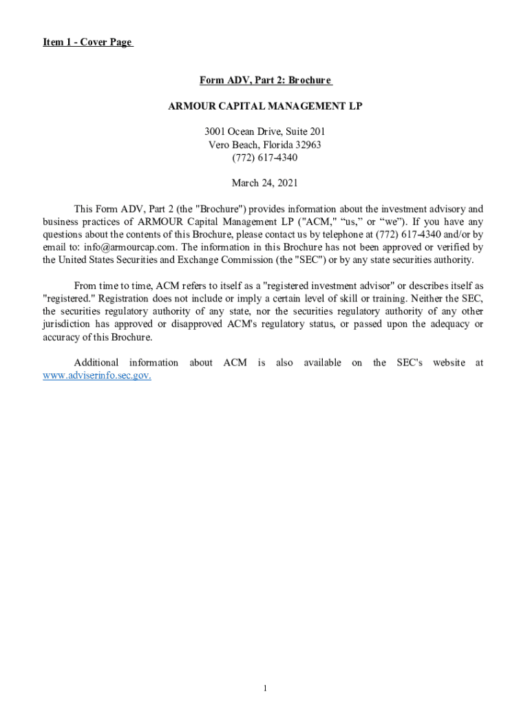 Fillable Online Part 2A SEC Form ADV Disclosure Brochure April 29, 2021 ...