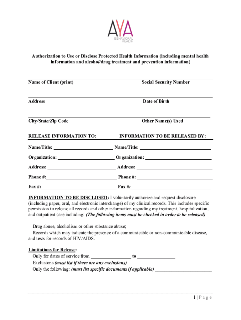 Fillable Online Revised AYA ROI form.docx Fax Email Print - pdfFiller