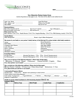 Fillable Online New Obstetrics Patient Intake Form Fax Email Print ...