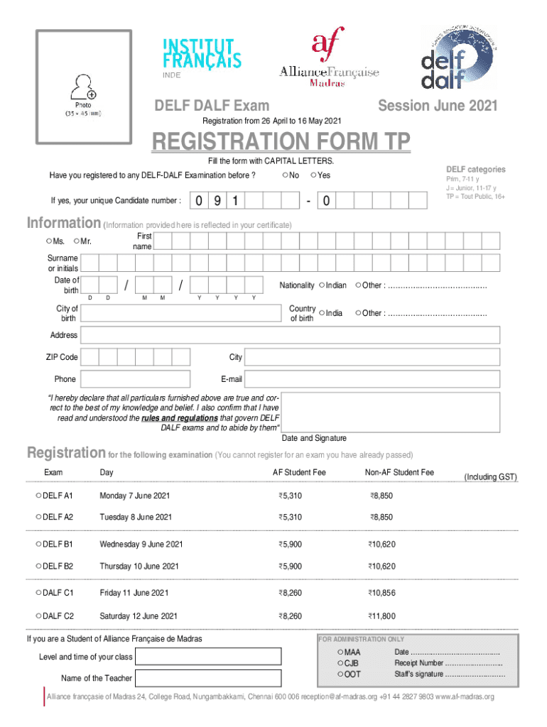 Fillable Online Registration to DELF-DALF examsDELF B1 sample papers ...