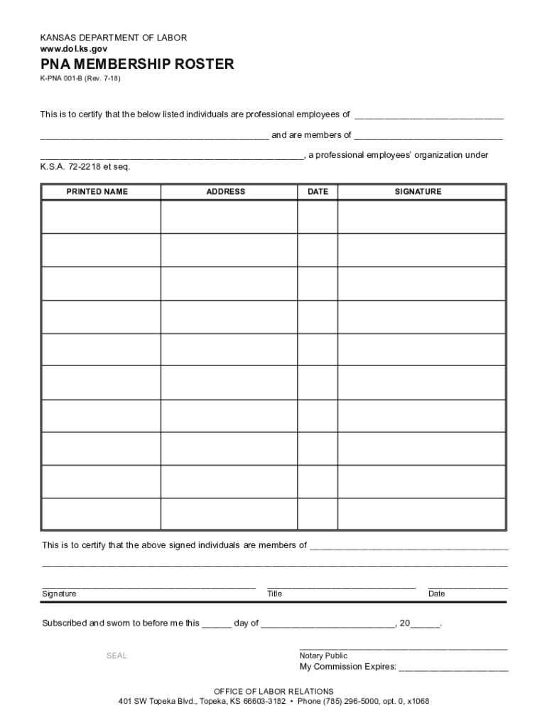 Fillable Online PNA MEMBERSHIP ROSTER Fax Email Print - pdfFiller