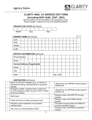 Fillable Online Fillable Online CLARITY HMIS: KC- VA SERVICES EXIT FORM ... Fax Email Print ...