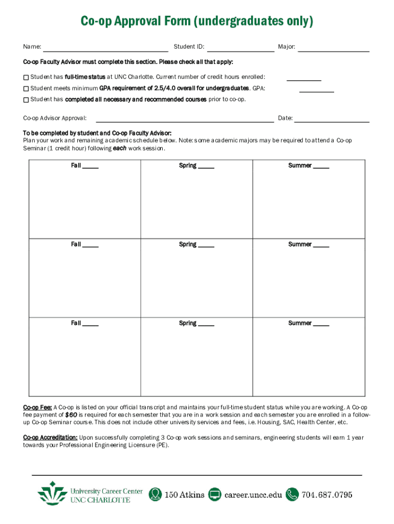 Fillable Online Co-op Approval Form (undergraduates only) - UNC ...