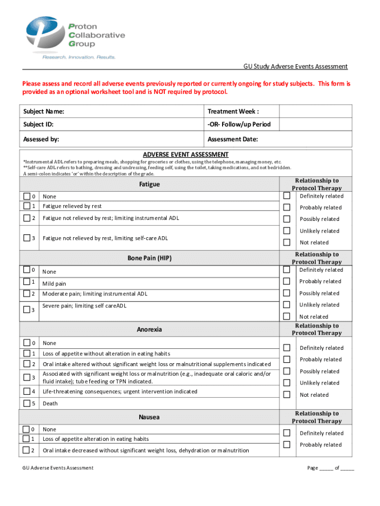 Fillable Online Assessment of Adverse Events in Protocols, Clinical ...
