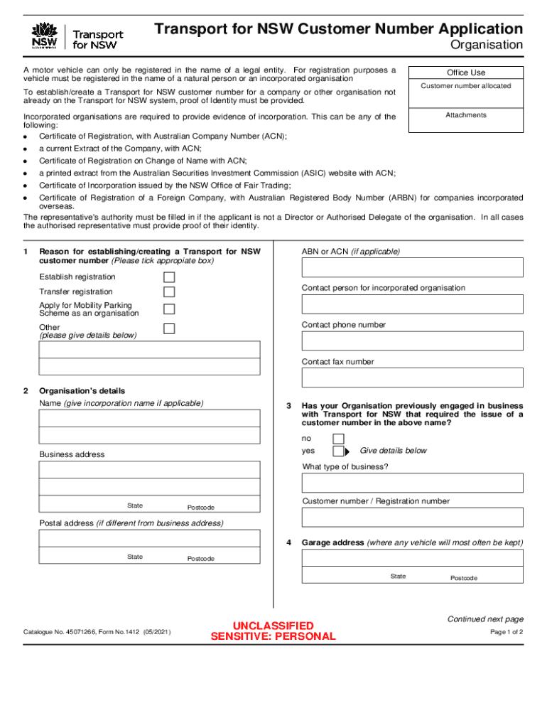 Fillable Online Transport for NSW Customer Number Application ...