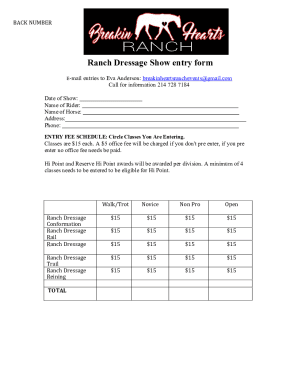 Fillable Online PDF Ranch Dressage Show entry form - Breakin Hearts ...
