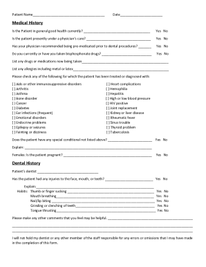 Fillable Online New Updated Medical & Dental History form Fax Email ...
