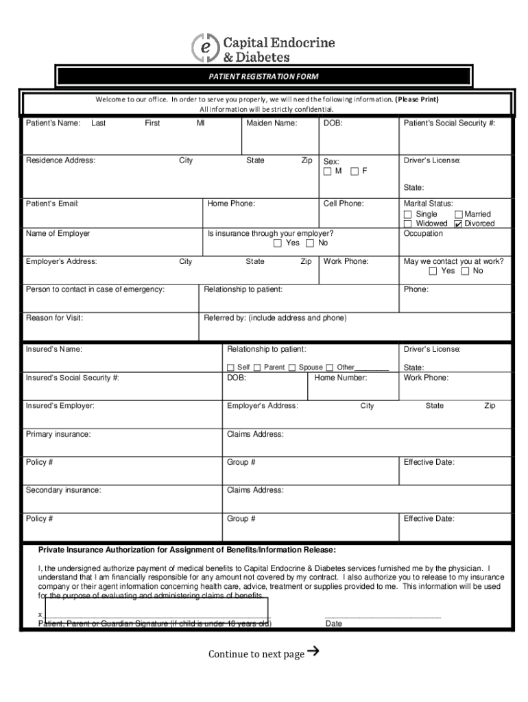 Fillable Online Acct. # Date: Patient Registration Form Fax Email Print - pdfFiller
