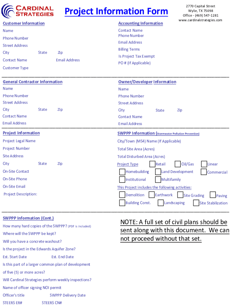 Fillable Online Request for Project Information FormFree Template Fax ...
