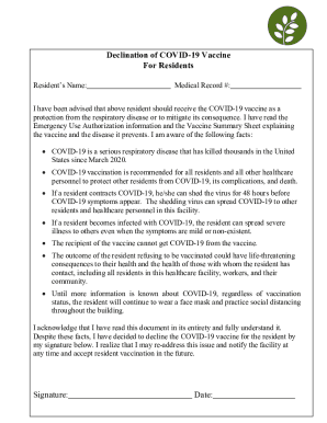 Fillable Online COVID-19 VACCINE DECLINATION FORM-RESIDENTS.docx Fax ...