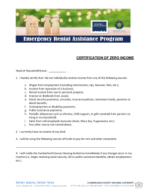 Fillable Online CERTIFICATION OF ZERO INCOME I hereby certify that I do ...