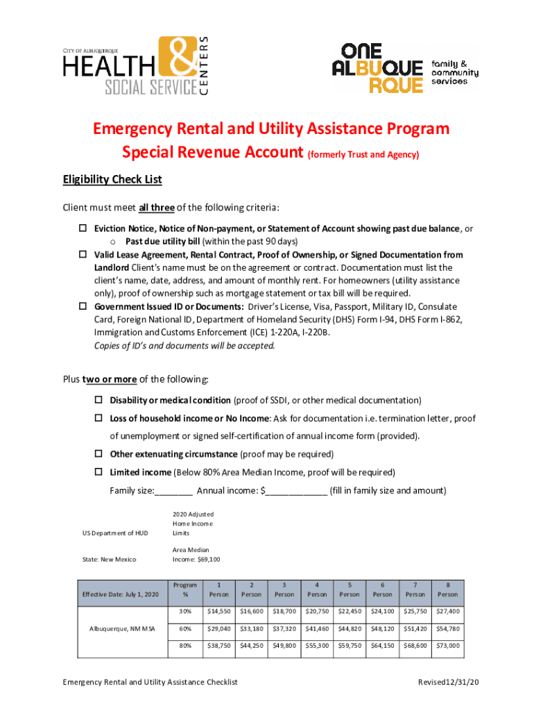 Fillable Online Emergency Rental and Utility Assistance Program - Albuquerque Fax Email Print ...